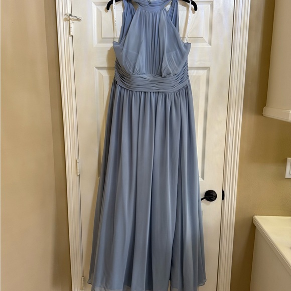 Azazie | Dresses | Azazie Dusty Blue Aline Ruched Chiffon Dress | Poshmark